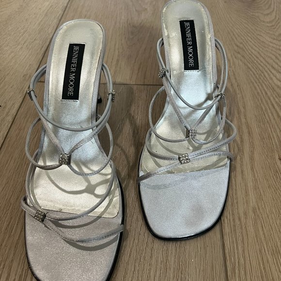 Jennifer Moore | Shoes | Jennifer Moore Silver Satin Strappy Evening ...